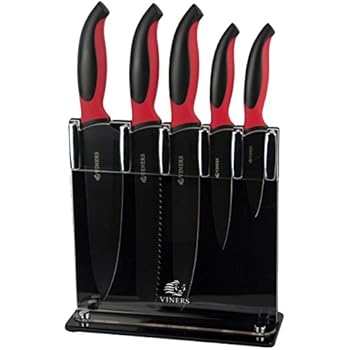 Viners Blaze Knife Block 5 Piece Modern Black & Red Non Stick Stainless ...