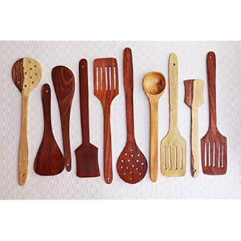 Buy Indian Kitchen Utensil Set Cookware Wooden Spoons Spatula in Jar ...