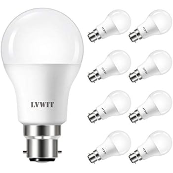 B22 LED Light Bulb, 9 Pack, LVWIT Bayonet 8.5W A60 6500K Daylight/Cool ...