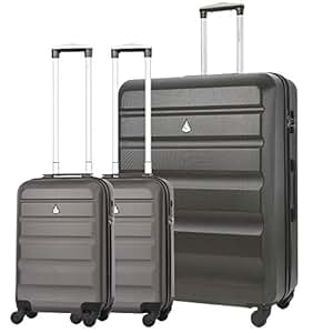 Aerolite 3 Piece Lightweight 4 Wheel ABS Hard Shell Luggage Suitcase ...