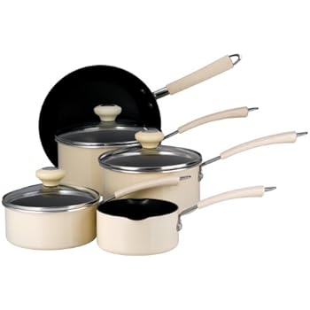 Prestige Aluminium Non-stick Cookware Saucepan Set Almond Cream, 5 ...
