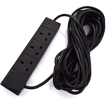 6-Gang Extension Trailing Lead - Black Multi Plug Power Cable - 1m / 2m ...