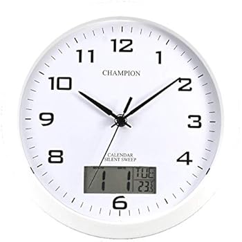 Champion 25cm Quartz wall clock with inset LCD display with day/date ...