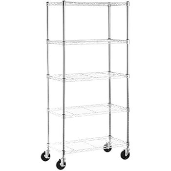 AmazonBasics 5-Shelf Shelving Unit on Wheels - Chrome: Amazon.co.uk ...