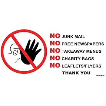 No Junk Mail Letterbox Sticker. No menus, No leaflets, No flyers, No ...