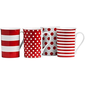SET OF 6 RED WHITE SPOTTY SPOTS CHINTZ FINE BONE CHINA MUGS CUPS GIFT ...