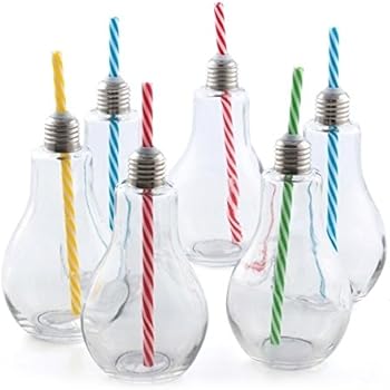 Set of 6 Light Bulb Shape 400ml Glass Drinking Tumbler Cocktail Jar ...