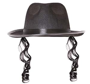 JEWISH RABBI FANCY DRESS ORTHODOX BLACK HAT CURLY SIDEBURNS - (HAT ...