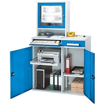 EUROKRAFT Computer-Arbeitsstation, Stahlblech - HxB 1770 x 650 mm, mit ...
