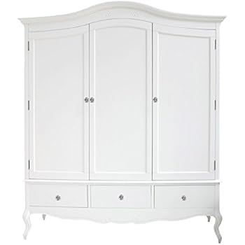 Juliette large white 3 door wardrobe with crystal handles. French white ...