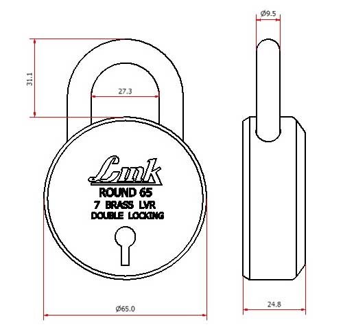 Buy Link L65-LBPL-65 Brass Door Padlock 65 Round 3 Milled Keys (Gold ...