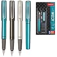 Unomax Icon Premium Fountain Pen| Includes 3 Jumbo Ink Cartridges & Ink ...