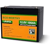 ECO-WORTHY Batteria Litio 12V LiFePO4 100Ah with BMS, Scarica Profonda Maggiore di 3000+ Volte ...