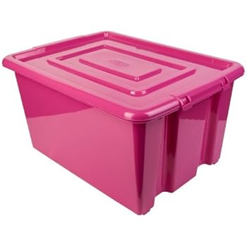 New Whitefurze Plastic Stackable Container Large Pink Storage Box With ...