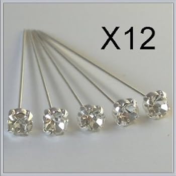 12 LUXURY 4mm x 4cm CLEAR DIAMOND diamante pins WEDDING FLOWERS: Amazon ...