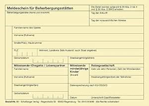 Meldeschein für Beherbergungsstätten – DIN A 6 - alle Bundesländer ...