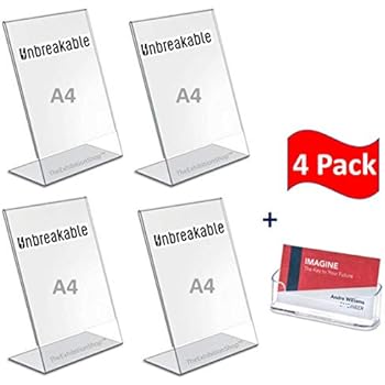 5x A4 Acrylic Poster Menu Holder Lean To Perspex Leaflet Display Stands ...