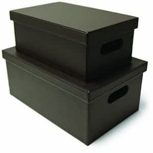 Faux Leather Storage Boxes, Set of 2, Brown: Amazon.co.uk: Kitchen & Home