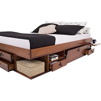 Lit multifonction "Bali" 160x200, caramel, avec beaucoup d'espace de ...