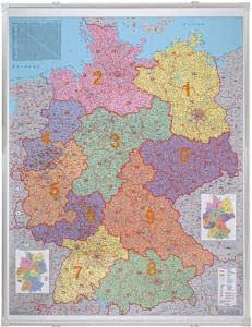 MAP of Germany, postcode MAP scale 1:75 0,000 Pins-Tub 140 x 110 CM, A ...