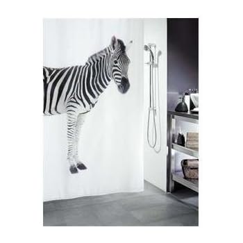 Spirella Zebra Black Textile Shower Curtain 100 % Polyester White Black ...