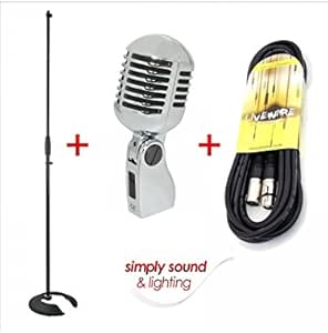 Retro Vintage Silver 50's Style Microphone + Mic Stand & 6m Cable ...