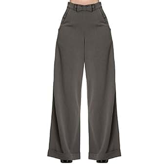 Womens 1940s Style Retro Vintage Swing Trousers Wide Leg High Waist ...