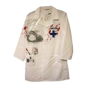 Unisex Dr Death Blood Stained Lab Coat Halloween Fancy Dress Outfit ...