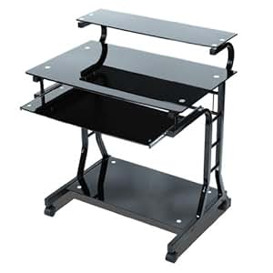Levv Glass Computer Trolley Desk - Black: Amazon.co.uk: Kitchen & Home