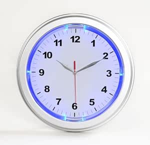 Blue LED Illuminated Wall Clock - Silver Bezel: Amazon.co.uk: Kitchen ...