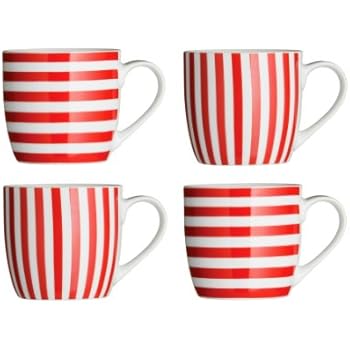 Red Dots & Spots Mugs Fine Bone China Mugs Set of 6 Hand Decorated in ...