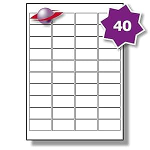 40 Per Page/Sheet, 5 Sheets (200 Sticky Labels), Label Planet® White ...