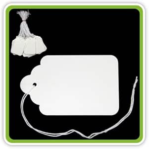 100 White Strung Tickets 80 x 50 mm Price Tags String Swing Labels 80mm ...