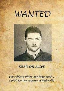 Moonlizard Ned Kelly Australian Outlaw Wanted Poster 8"X6" Metal Plaque No 2 : Amazon.co.uk ...