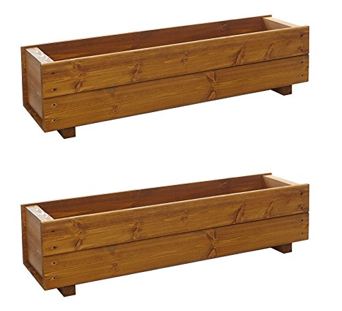 Set of 2 x 90cm Wooden Trough Planters - Wood Plant Trough Container ...