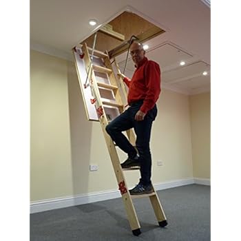 Deluxe Wooden Loft Ladder with Twin Handrails - Frame 1100 x 700mm ...