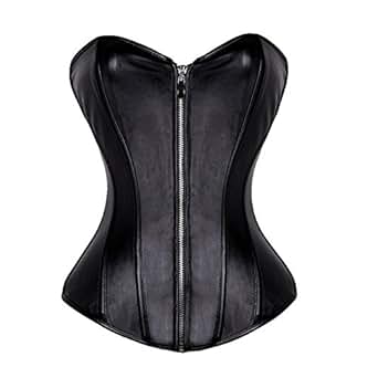 Women Overbust Boned Corset Dress Bustier Basques Faux Leather Lace Up ...