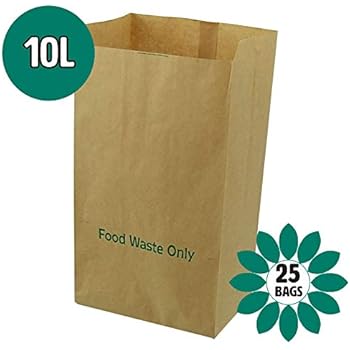 10 Litre x 25 Paper Compostable Bags Kitchen Caddy Liners - Food Waste ...
