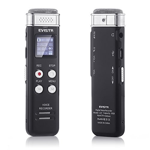 EVISTR Slim Digital Voice Recorder Black – 8GB/560 Hours Capacity ...