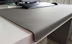 Angled Desk Mat with Edge Protector Soft Lux Leather 60 x 38 cm Grey ...
