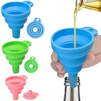 Collapsible Silicone Funnel Set, 3 Pcs Kitchen Small Funnels for Filling Bottles or Containers ...