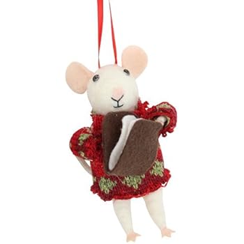 Set of three Gisela Graham Wool Mice Decorations, Red/White by Gisela ...