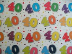 40th Birthday Wrapping Paper, 2 Sheets and 1 Matching Tag (White ...
