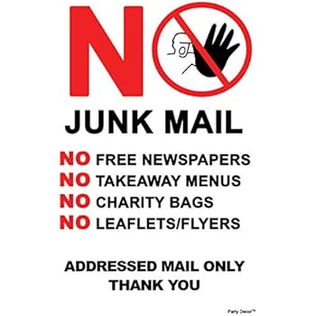 2 x - No Junk Mail - Thank You - Info Sign Label Removable Self ...