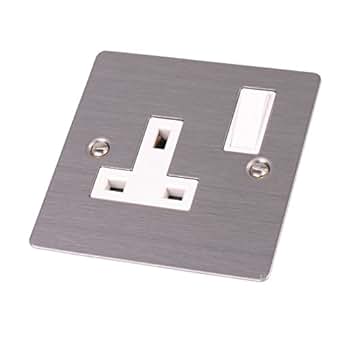 Single Wall Socket 1 Gang Flat Plate Satin Stainless Steel 13Amp Slim ...