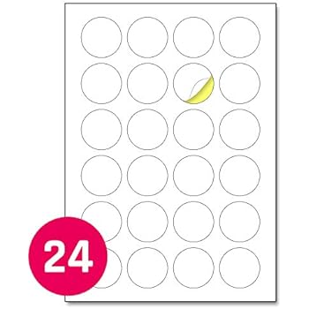 40mm, 25 Sheets, A4 Round Matte White Sticker Labels, Laser/Inkjet ...