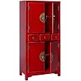 Tousmesmeubles Armoire 4 Portes, 3 tiroirs Rouge Meuble Chinois - Pekin ...