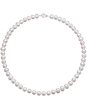 VIKI LYNN Collier Fantaisie Femme en perle blanche de culture d'eau ...