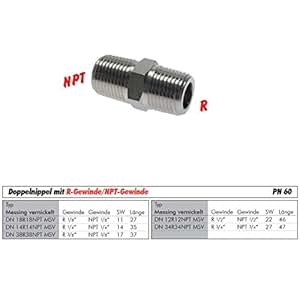 Doppelnippel mit R-Gewinde / NPT-Gewinde, PN 60, Adapter (R 1/8" x NPT ...