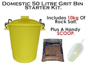 50 Litre YELLOW DOMESTIC GRIT ROCK SALT BIN Dustbin De-Ice 50L Storage ...